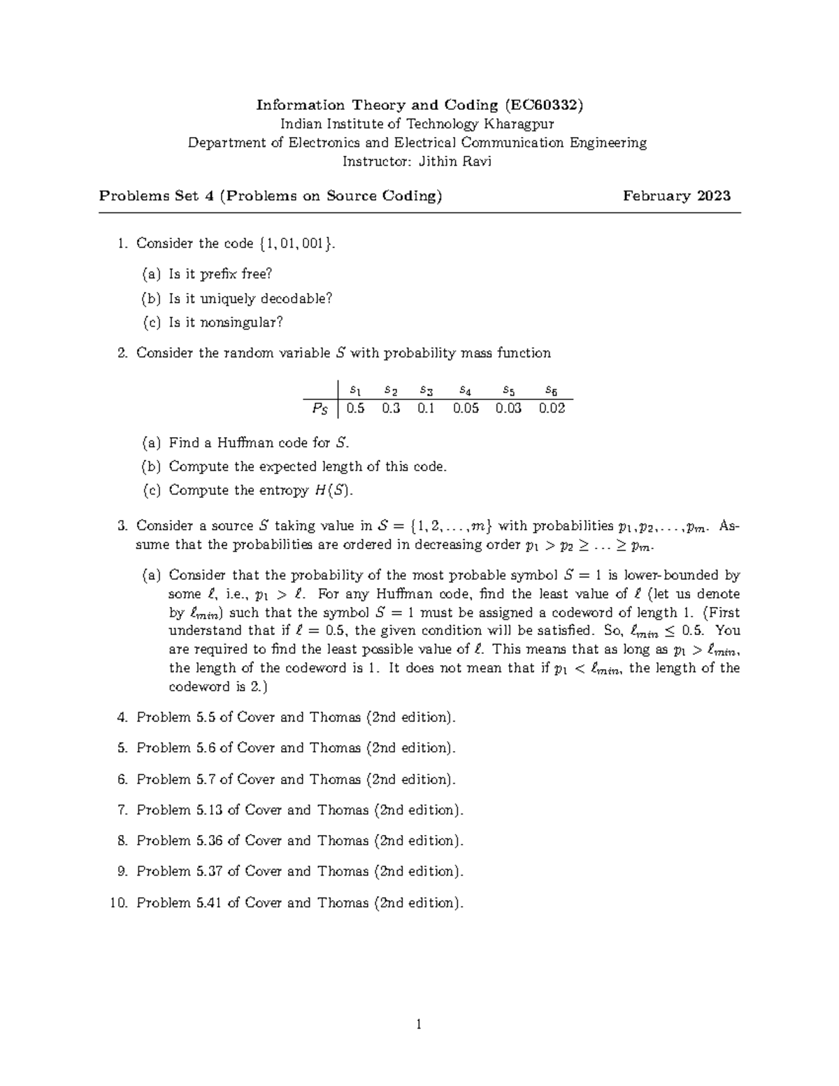 PS4 ITC - It mainly focuses on mathematics aspect of information theory ...