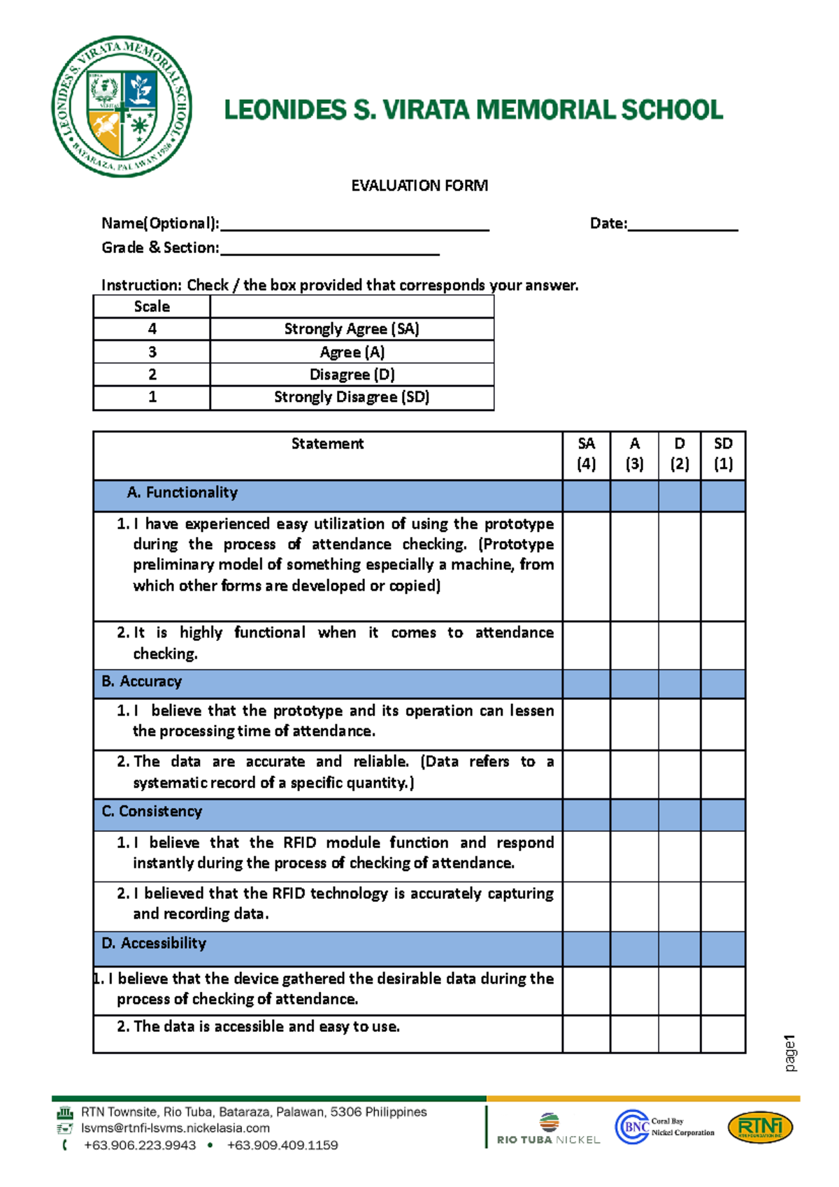Questionnaire - students - EVALUATION FORM Name(Optional