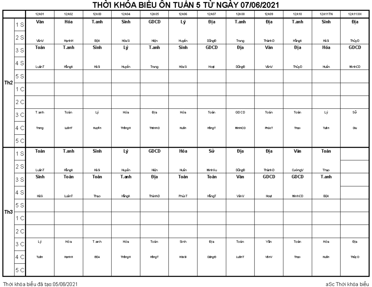 Tkb ôn tuần 5 - Thời khóa biểu đã tạo:05/06/2021 aSc Thời khóa biểu Toán LuânT Văn VânV T Trang ...
