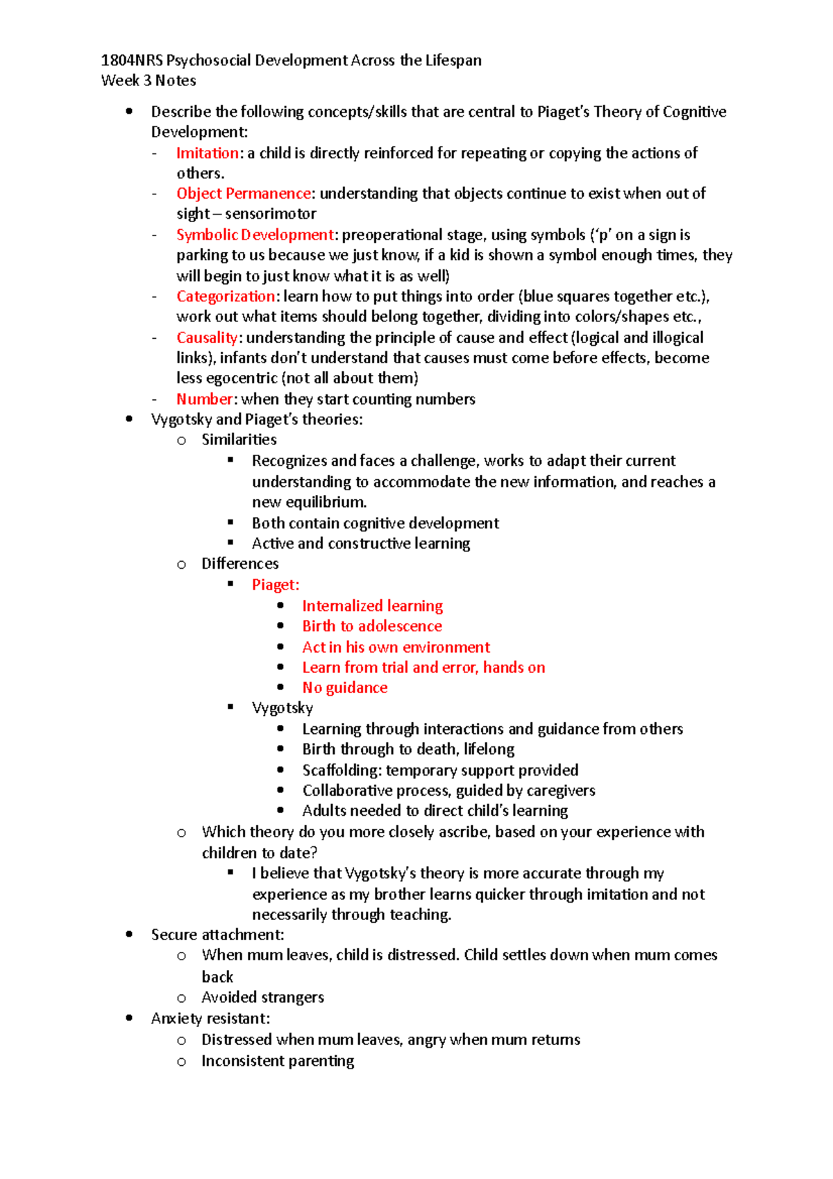 Week 3 Notes - 1804NRS Psychosocial Development Across the Lifespan ...