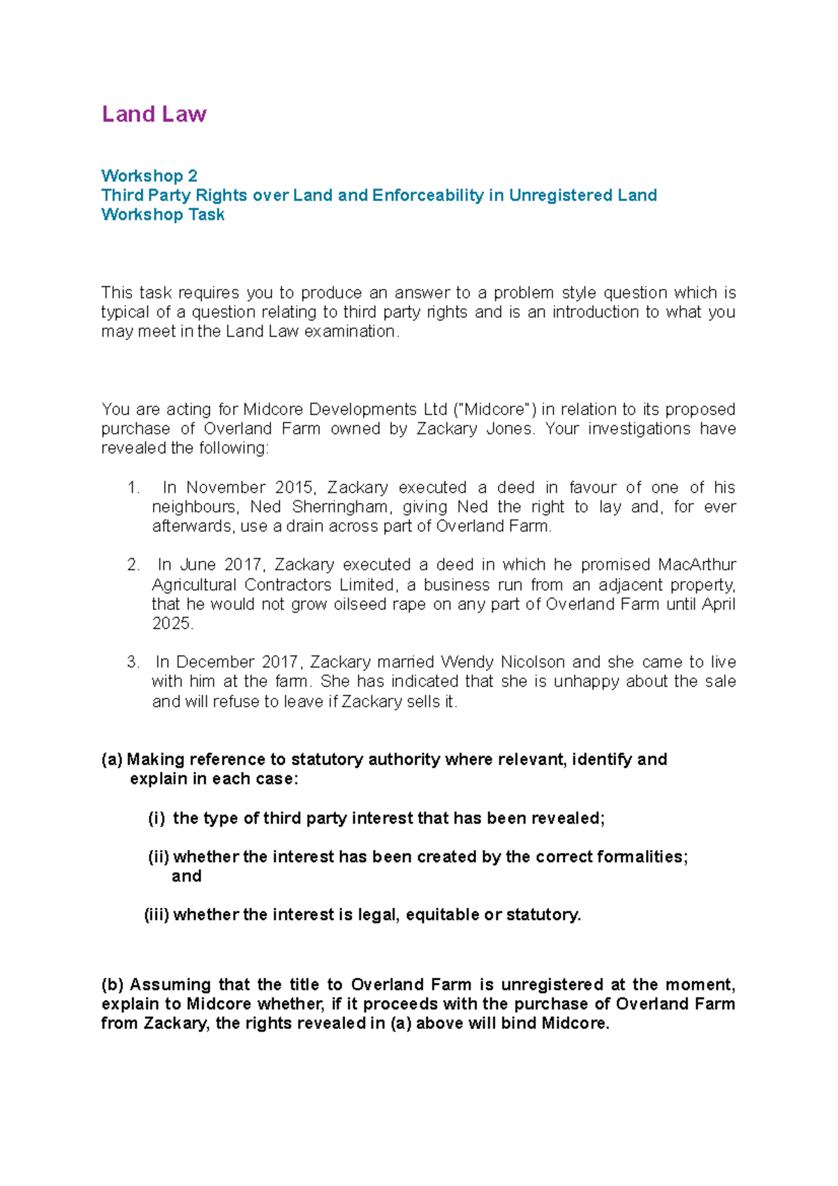 2223 land ws02 ce01 engage task - Land Law Workshop 2 Third Party ...