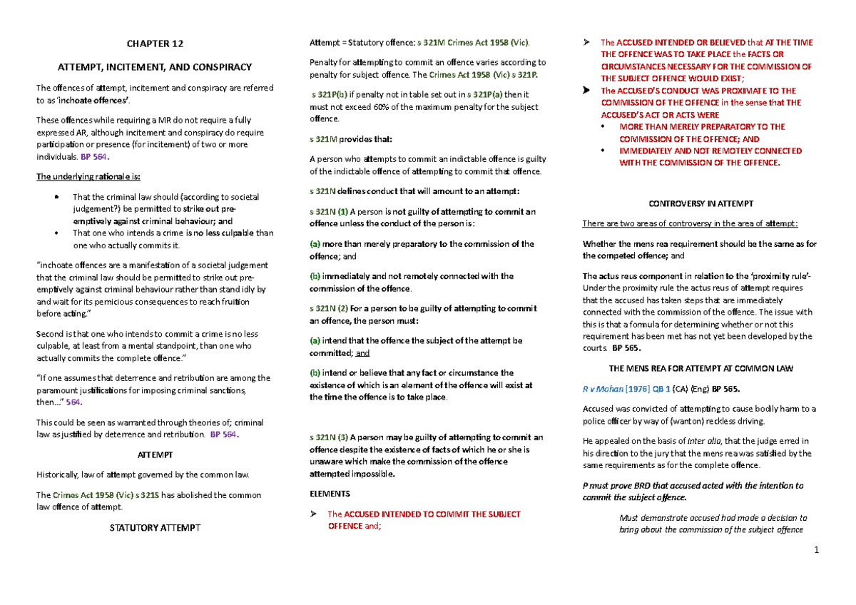 Summary of the law of attempt - CHAPTER 12 ATTEMPT, INCITEMENT, AND ...