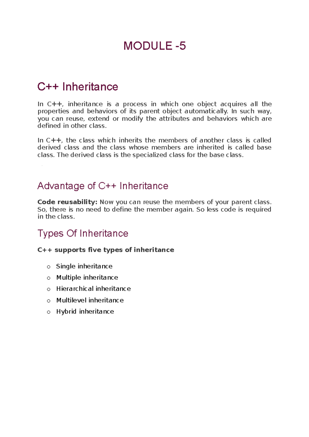 Module 5 C Inheritance Module C Inheritance In C Inheritance Is A Process In Which