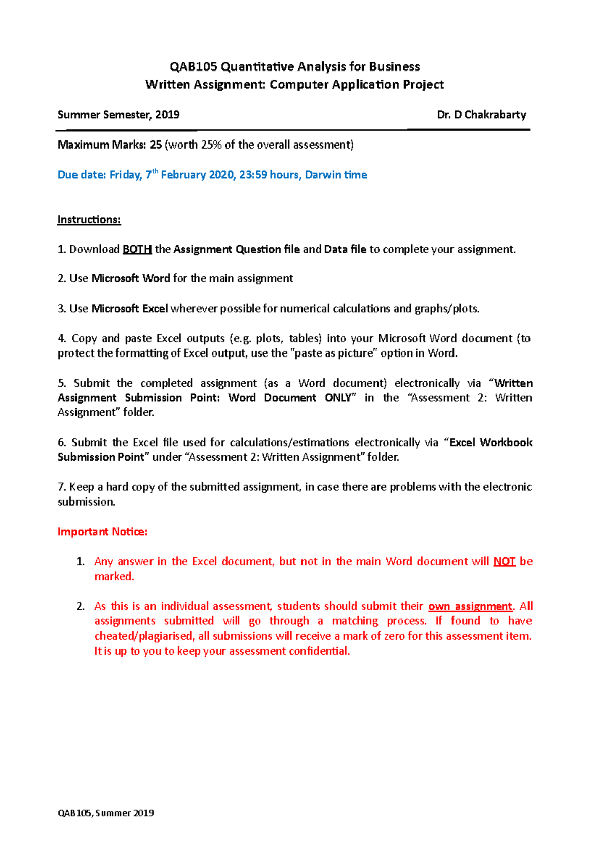 QAB105 Assigment 2 - QAB105 Quantitative Analysis for Business Written Assignment: Computer ...
