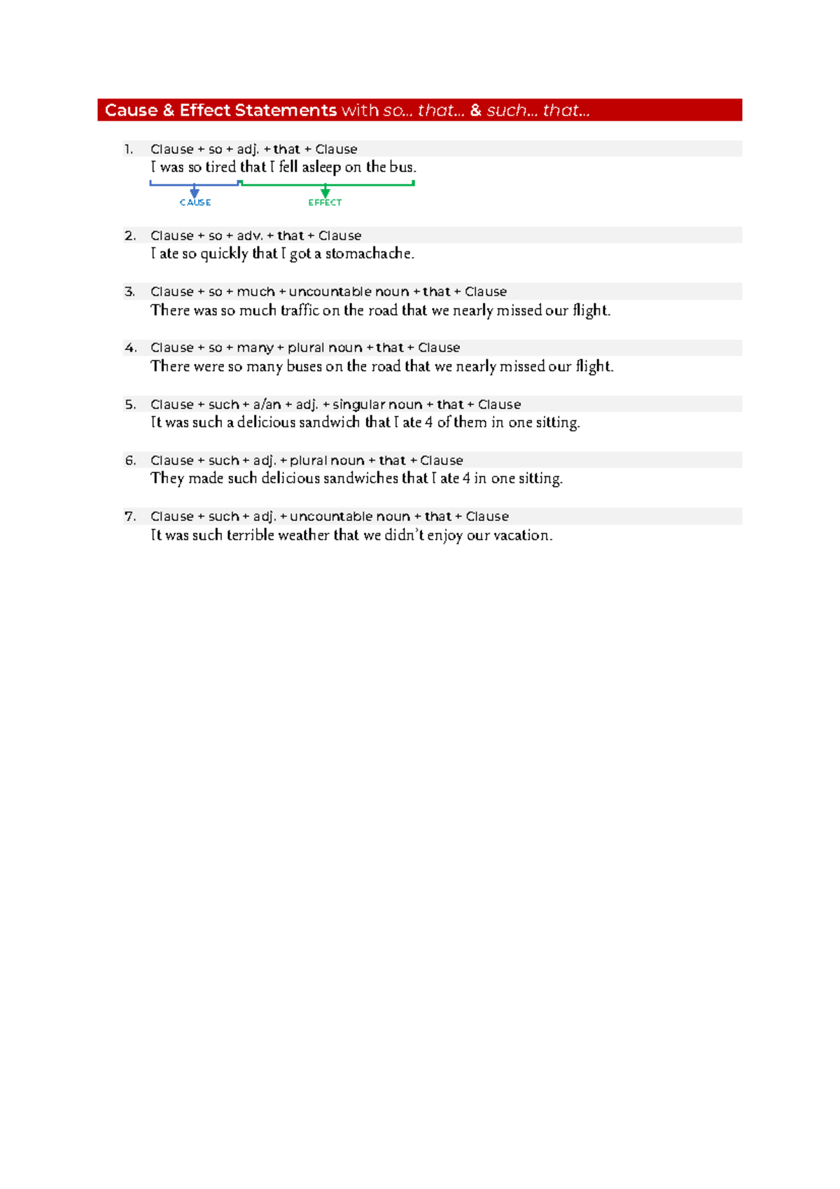Cause Effect with so… that… such… that… - Cause & Effect Statements ...
