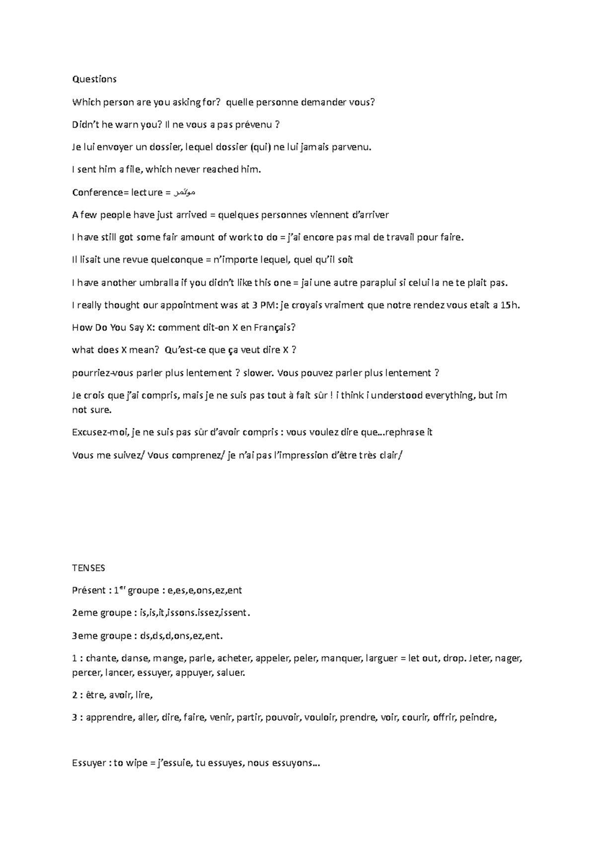 French - francais b1 - Questions Which person are you asking for ...