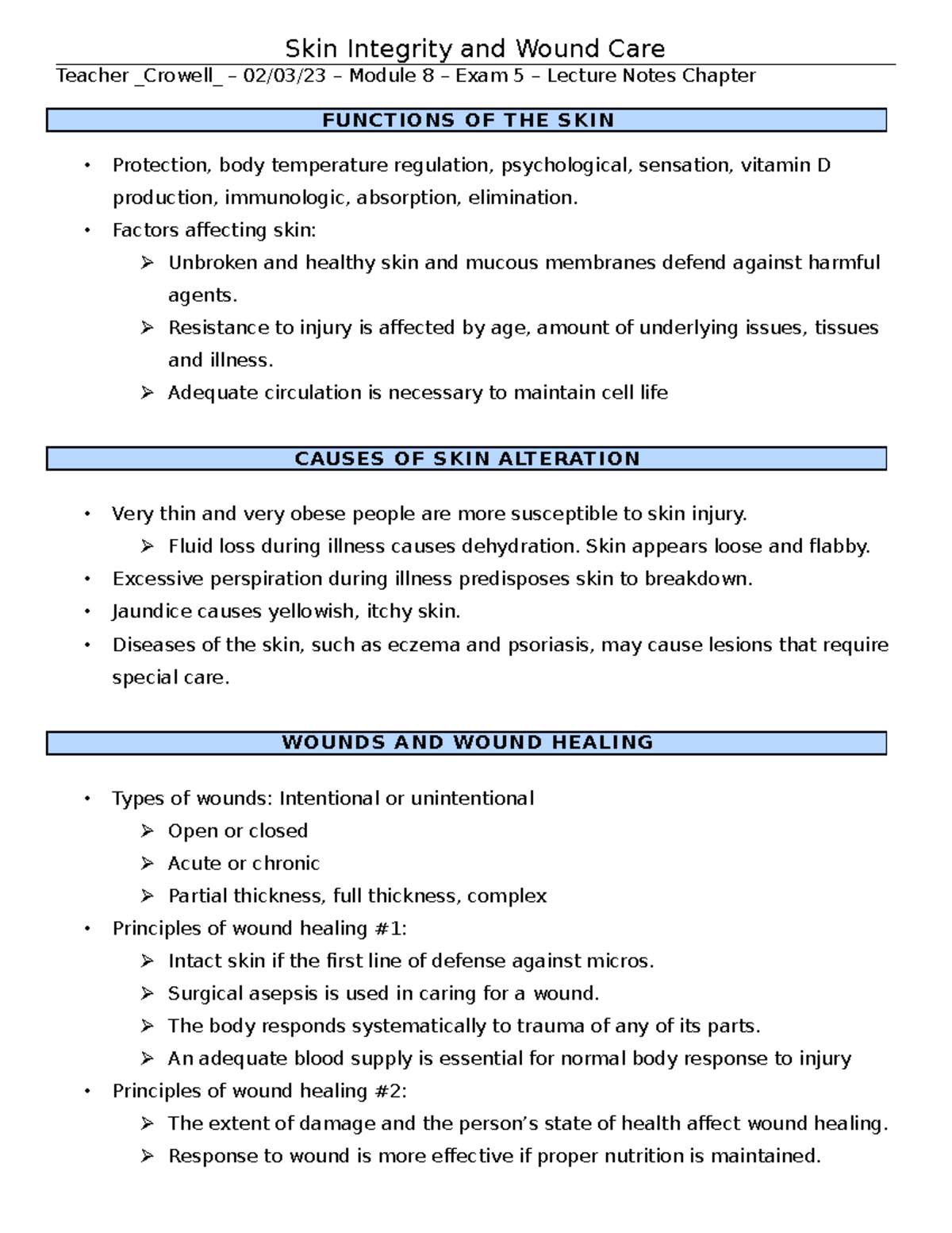 Module 8 Safety and Skin Integrity - Teacher Crowell – 02/03/23 ...
