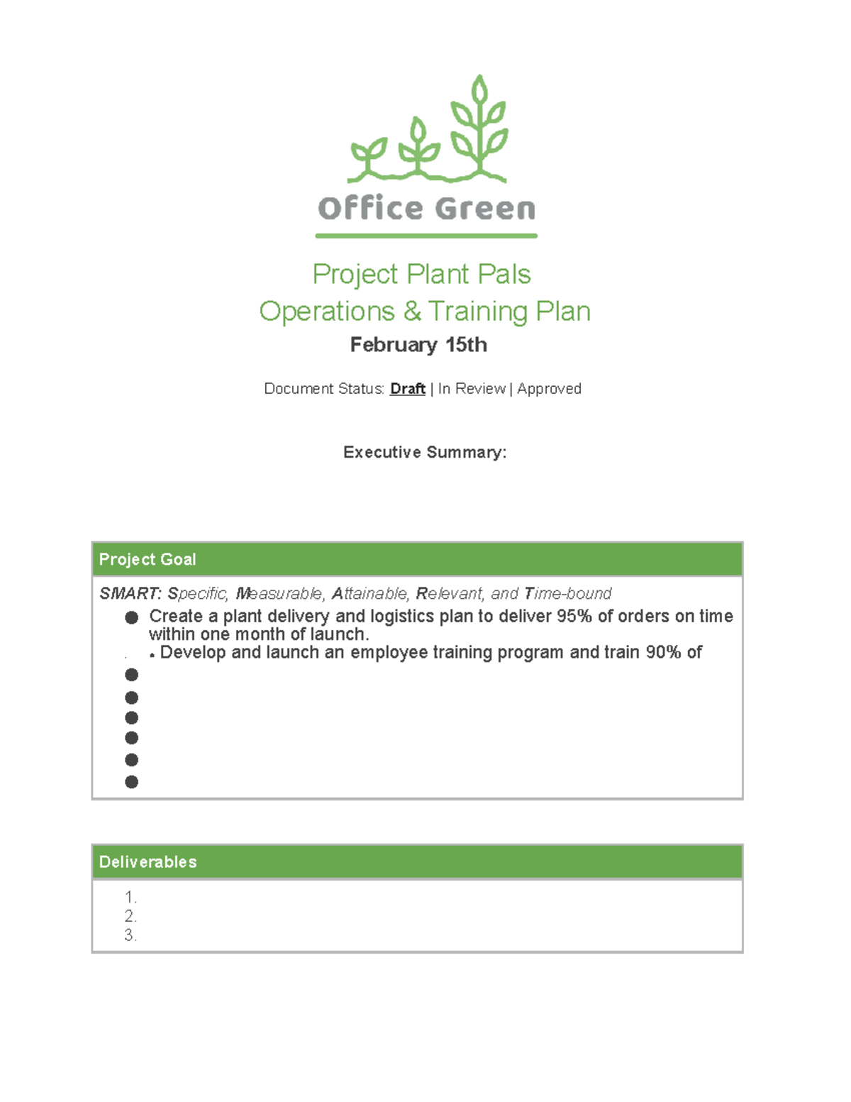 Activity Template Project charter - Project Plant Pals Operations ...