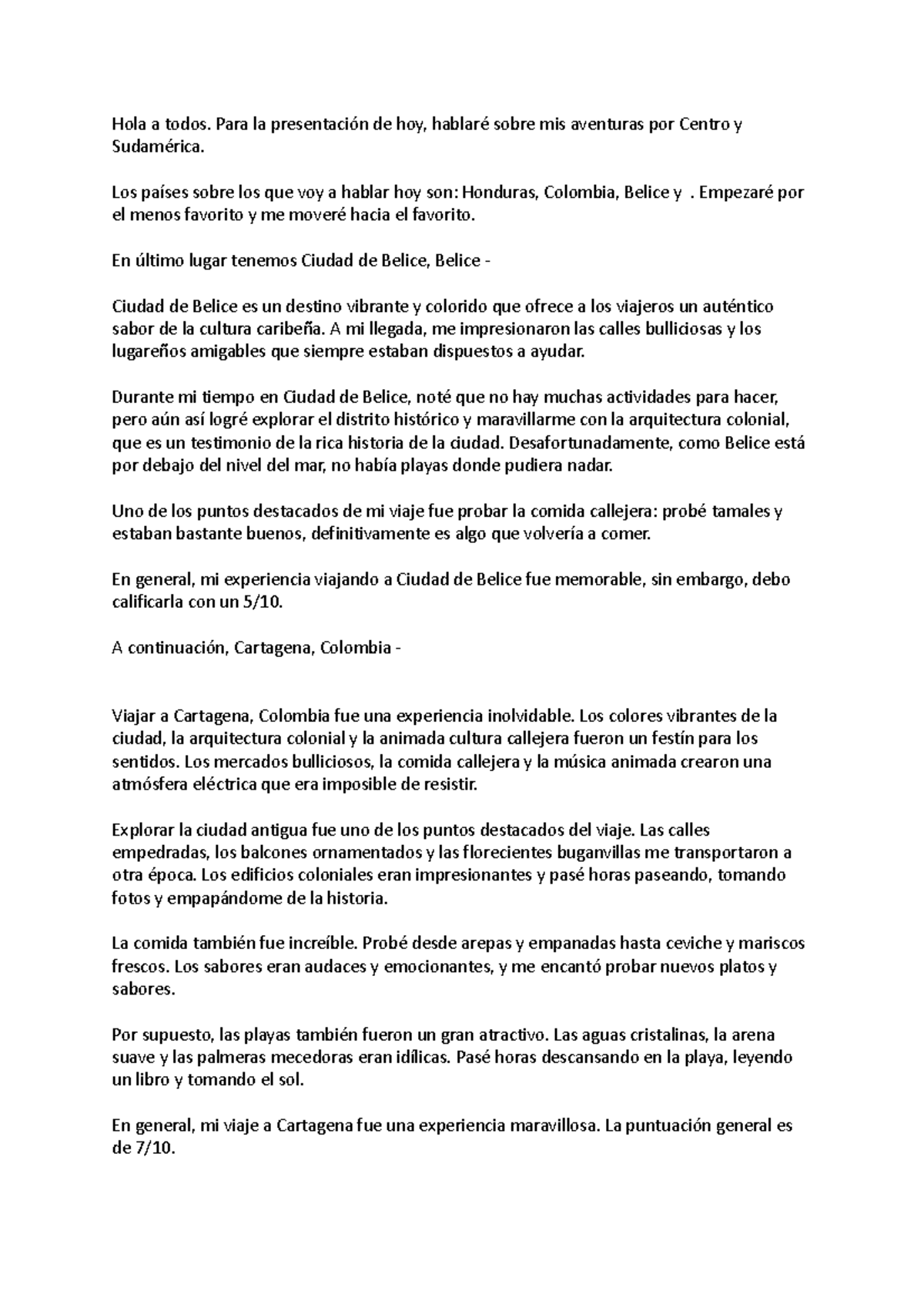 Spanish presenation - presenatcion - Hola a todos. Para la presentación ...