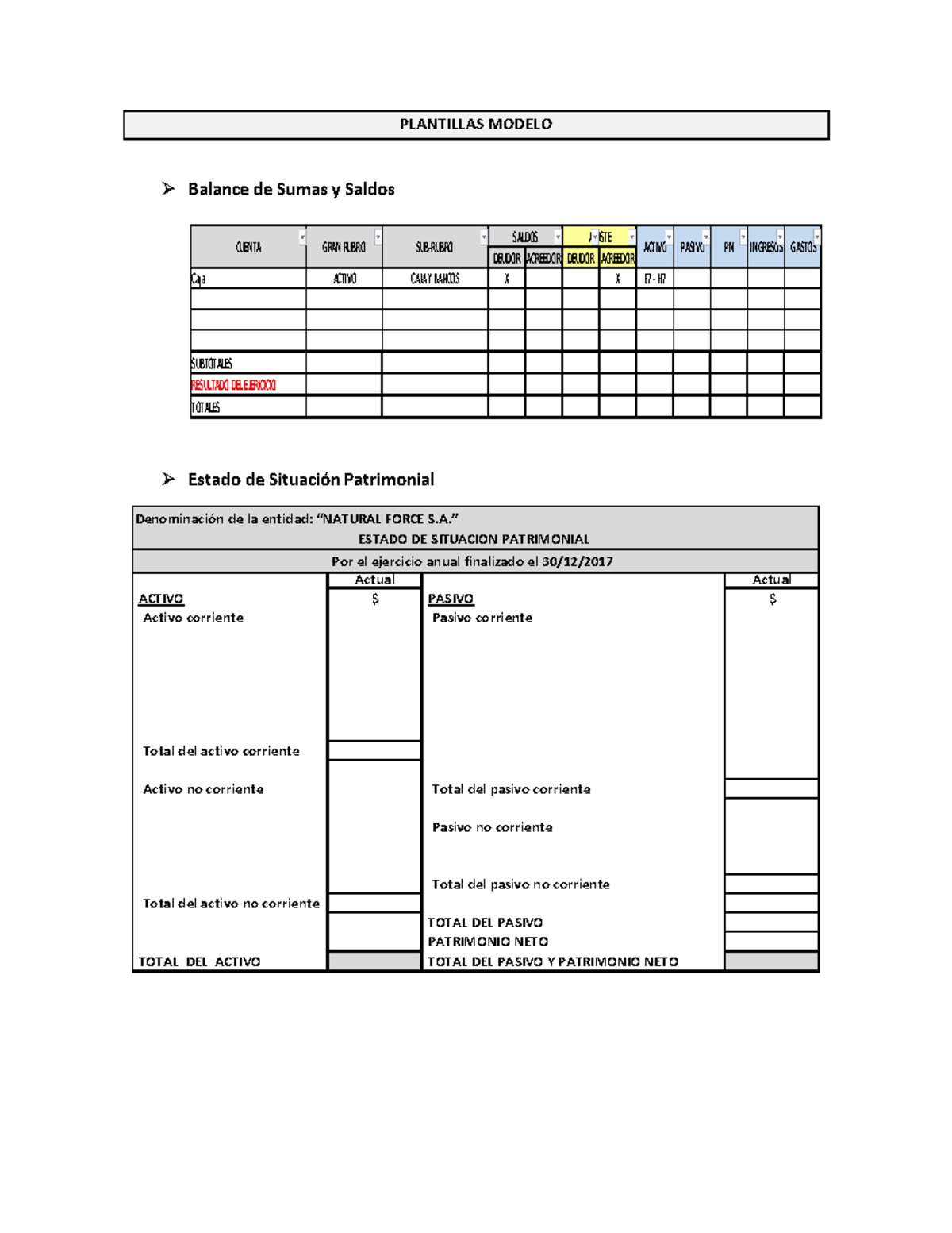 TP4 - Documentación extra - PLANTILLAS MODELO Balance de Sumas y Saldos Estado de Situación ...