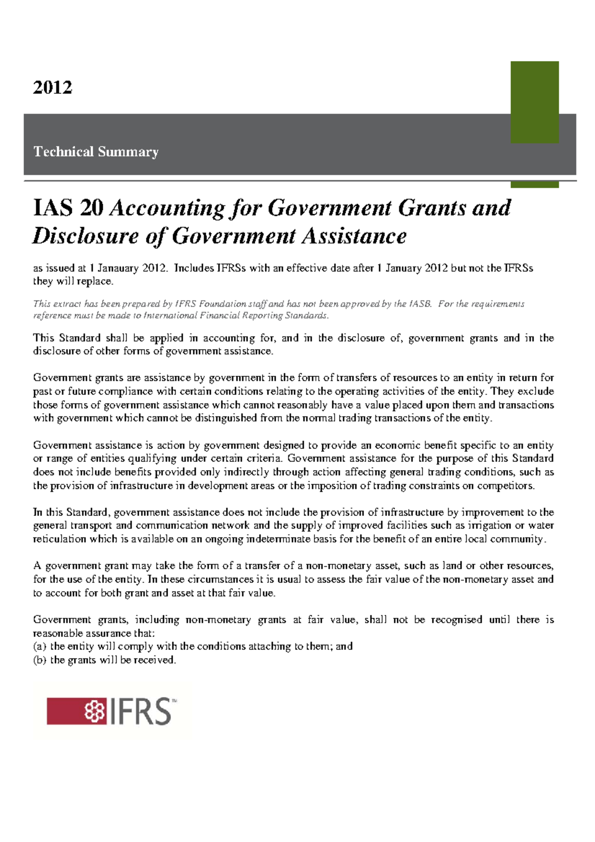 IAS20 - Excercises - 2012 Technical Summary IAS 20 Accounting for ...