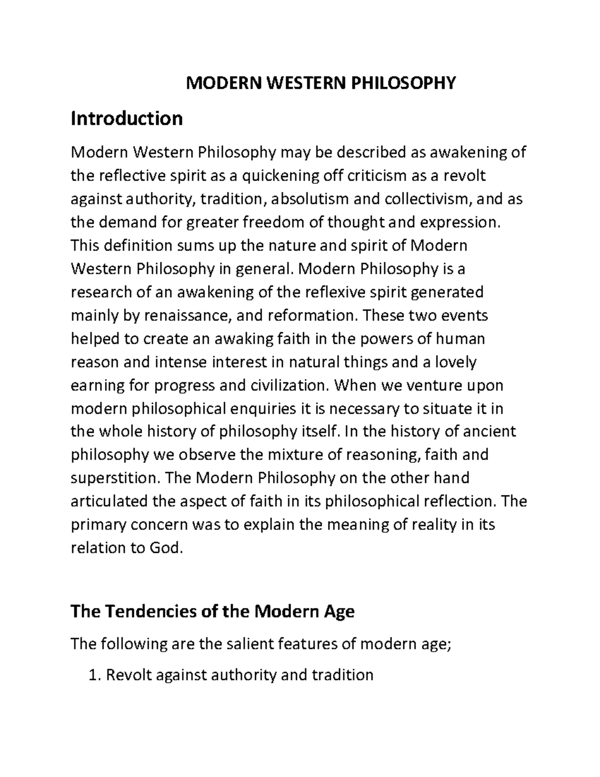 Document - DETAILS NOTS FOR WESTERN PHILOSOPHY - MODERN WESTERN ...