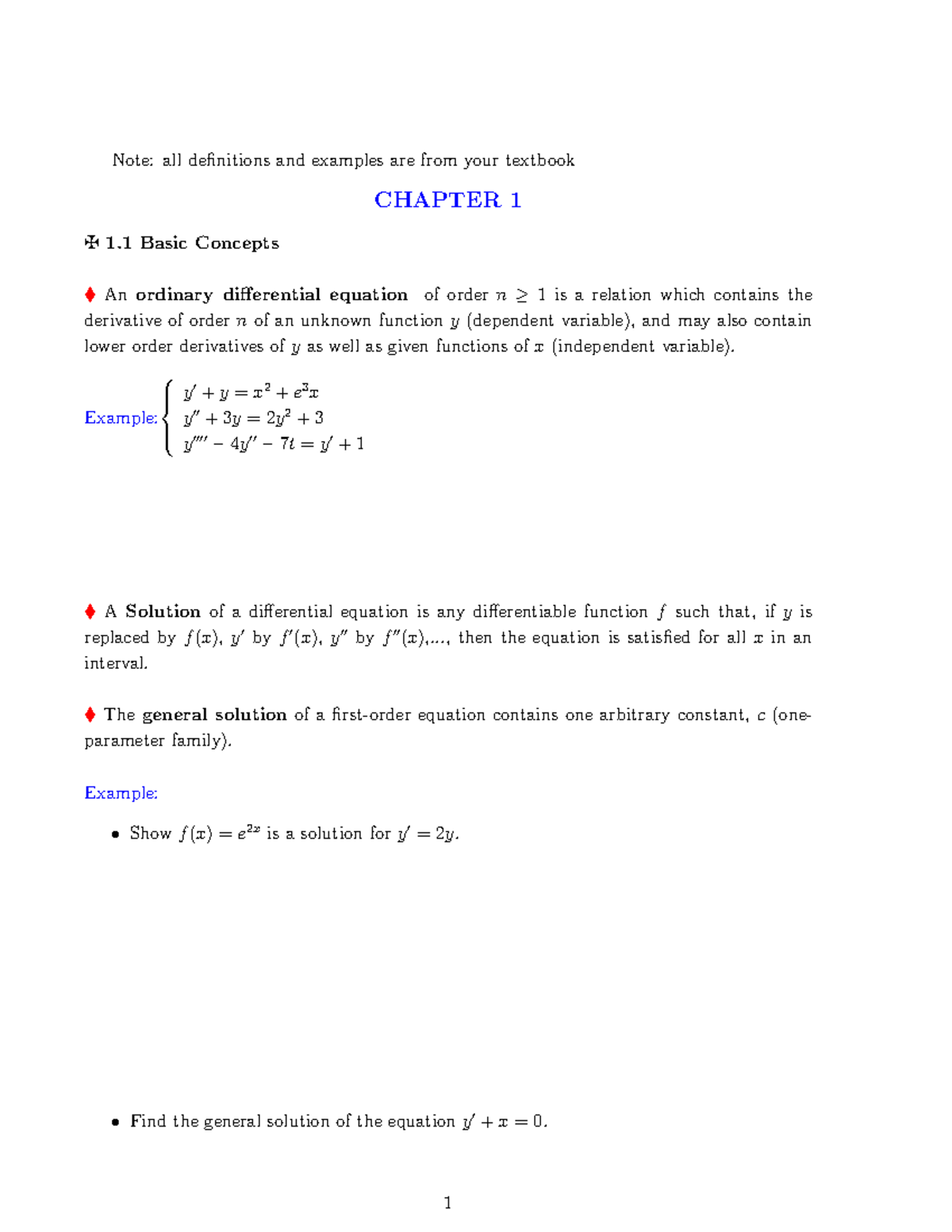 Math 1005 - Week-1 - Math 1005 lecture notes - Note: all definitions ...
