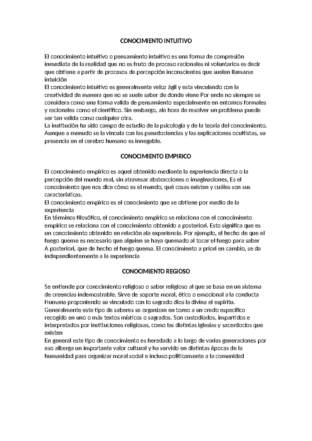 TIPOS DE CONOCIMIENTOS - CONOCIMIENTO INTUITIVO El conocimiento ...
