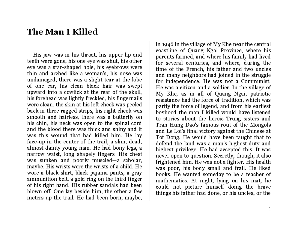 The Man I Killed and Ambush text - The Man I Killed His jaw was in his throat, his upper lip and ...