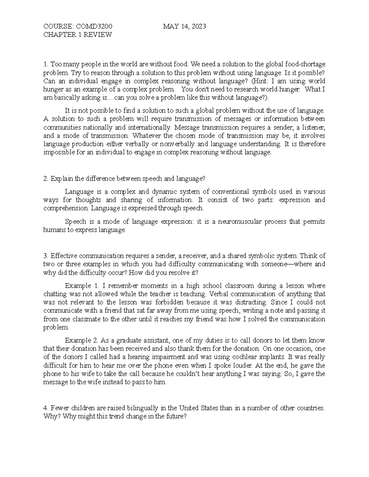 Chapter 1 review - COURSE: COMD3200 MAY 14, 2023 CHAPTER 1 REVIEW Too ...