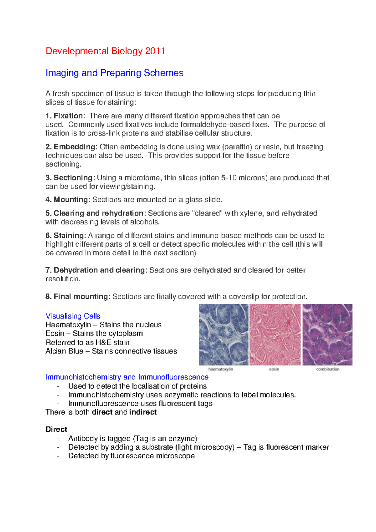 Notes 1 - Developmental Biology 2011 Imaging and Preparing Schemes A ...