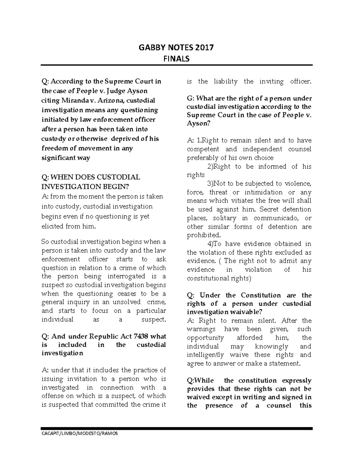 Gabby NOTE Finals 1 - Constitutional law - FINALS Q: According to the Supreme Court in the case ...