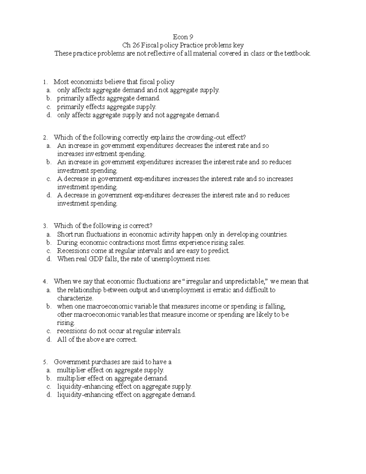 Econ 9 Ch 26 fiscal policy review for MT and Final - Econ 9 Ch 26 ...