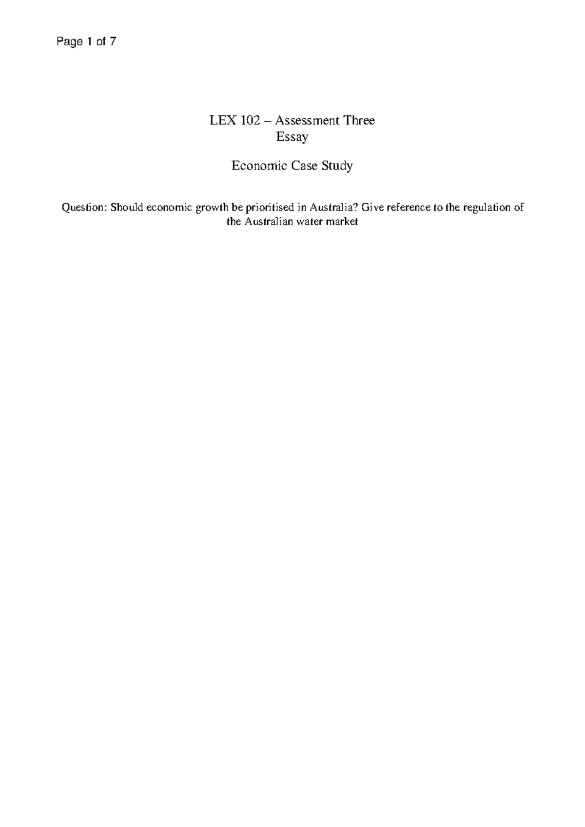 Sample assignment 3 - economic case study - LEX 102 – Assessment Three ...