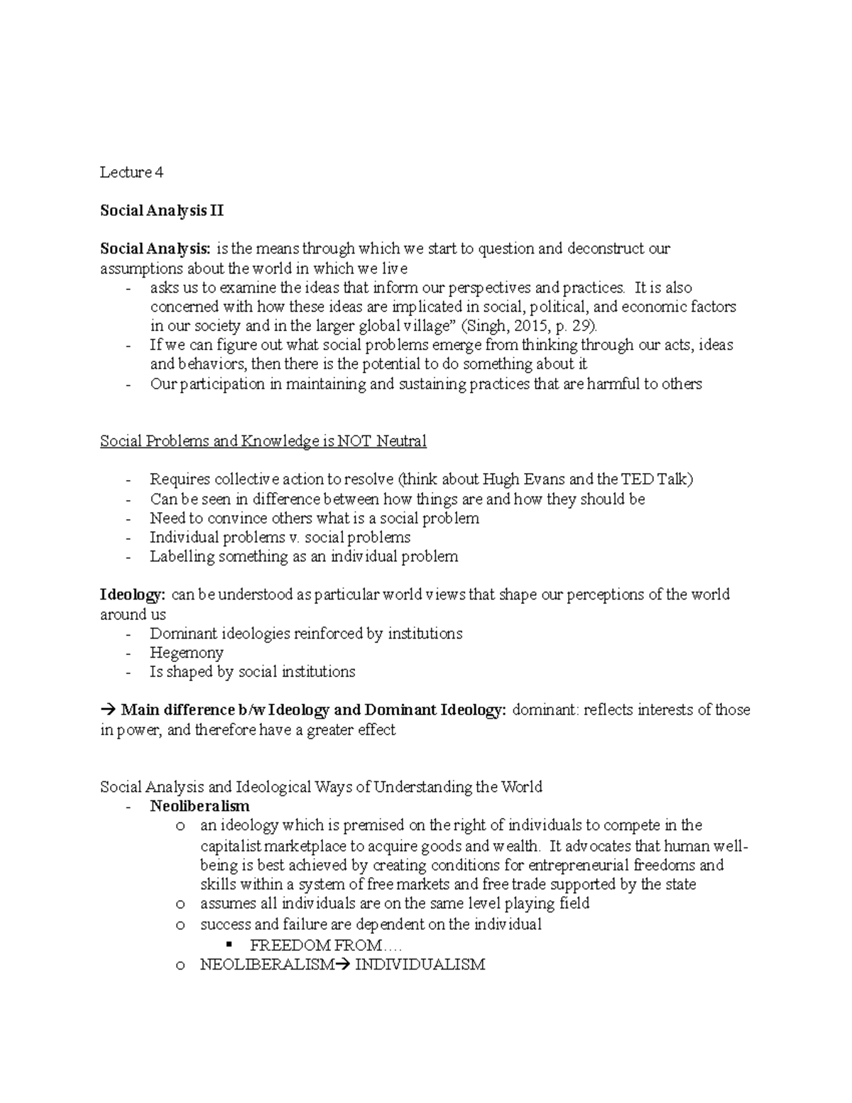Lecture 4 - Lecture 4 Social Analysis II Social Analysis: is the means ...