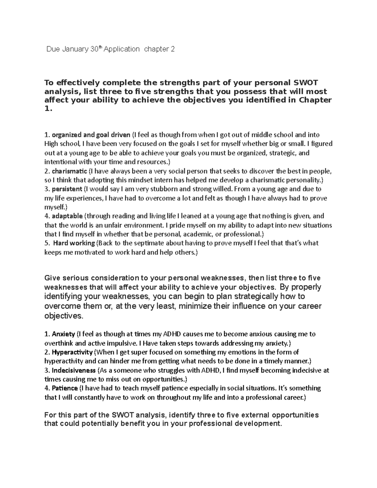 MKT application- chapter 2 - Due January 30th Application chapter 2 To ...