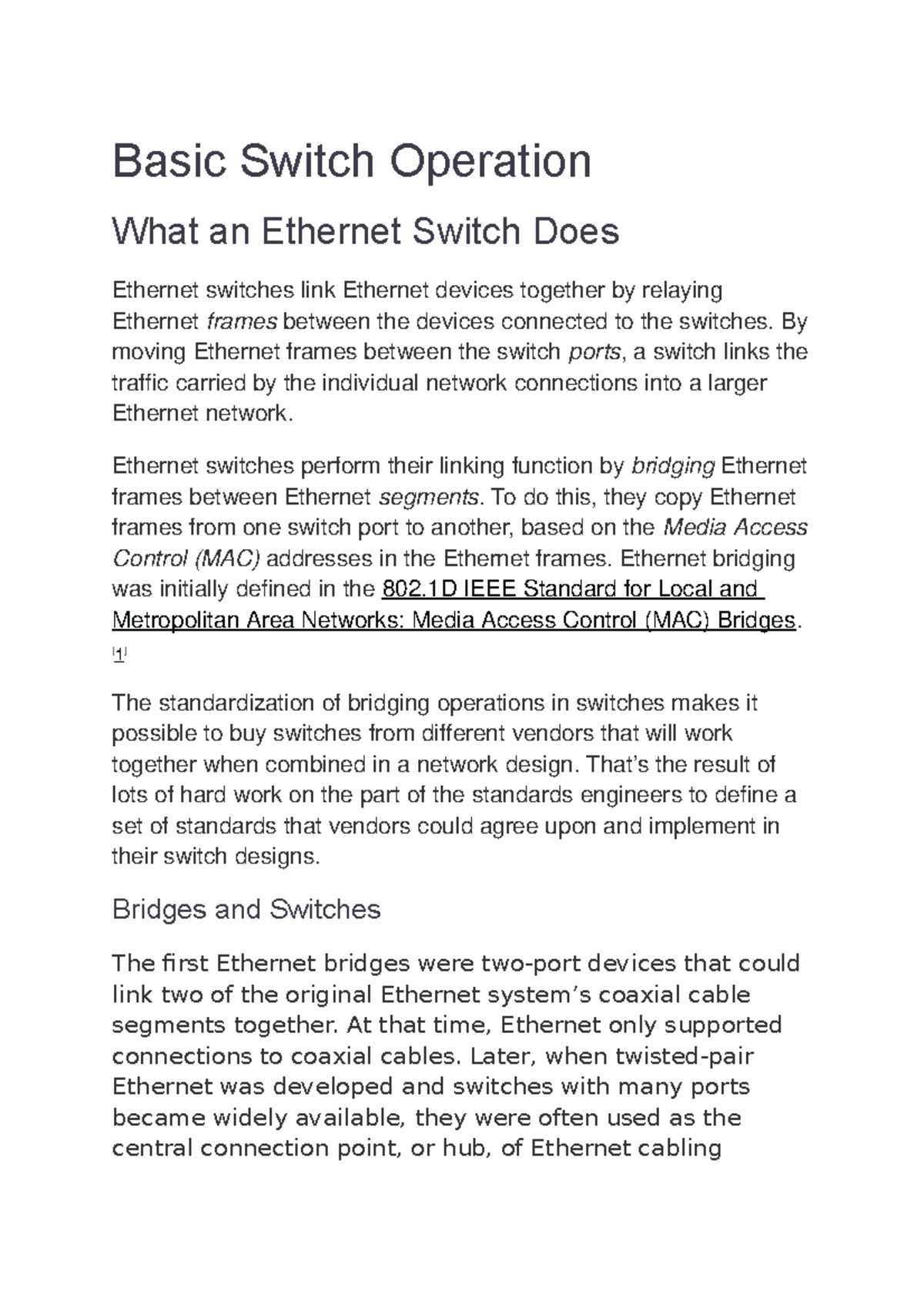 Basic operation of network switch - Basic Switch Operation What an ...