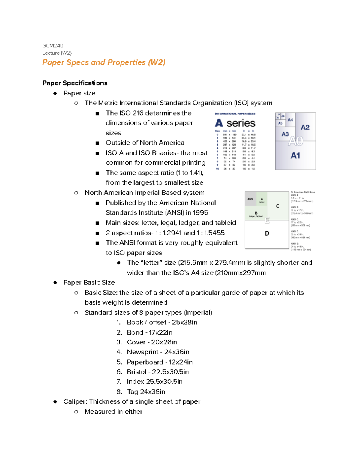 Paper Specs and Properties (W2) - GCM Lecture (W2) Paper Specs and ...
