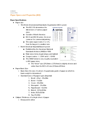 Paper Specs and Properties (W2) - GCM Lecture (W2) Paper Specs and ...