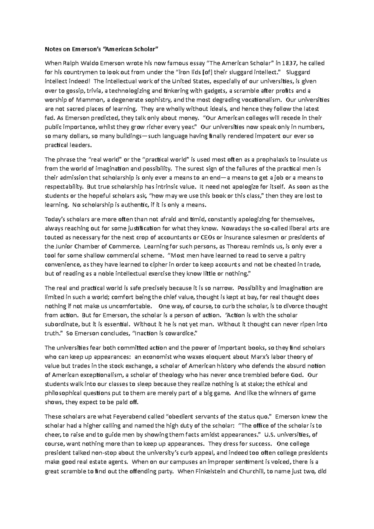 Notes on Notes on Emerson’s American Scholar - Notes on When Ralph ...