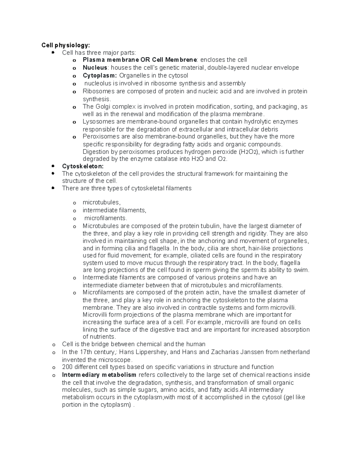 Cell physiology - notes - Cell physiology: Cell has three major parts ...