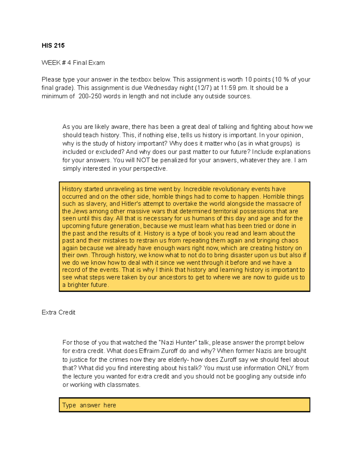 Eliel Pinheiro - HIS 215 FA 22 Final Exam - HIS 215 WEEK # 4 Final Exam ...