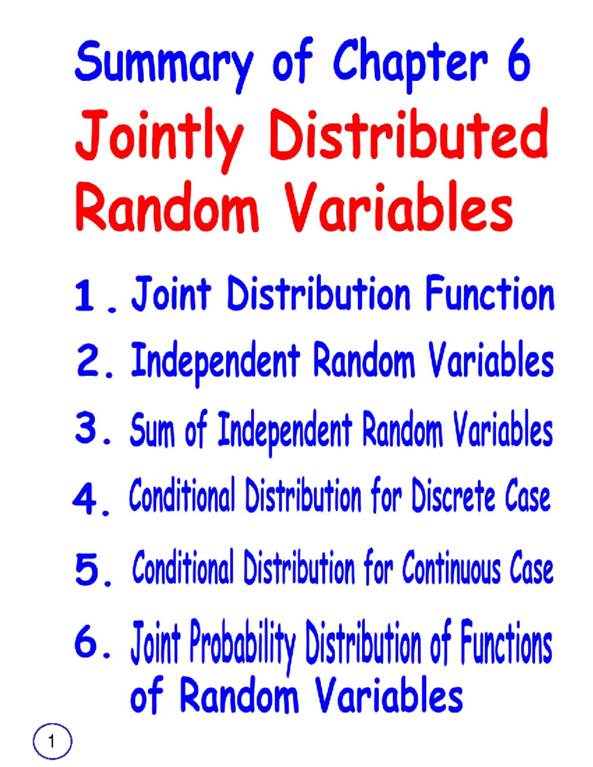 St2131 Probability chapter 6 lecture notes - Summary of Chapter 6 ...