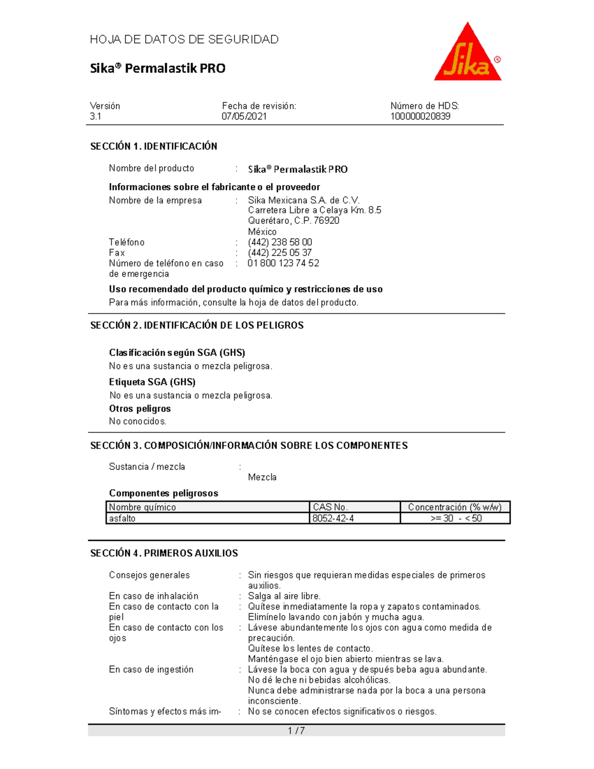 Sika-permalastik-pro MSDS - Sika® Permalastik PRO Versión 3. 1 Fecha de ...