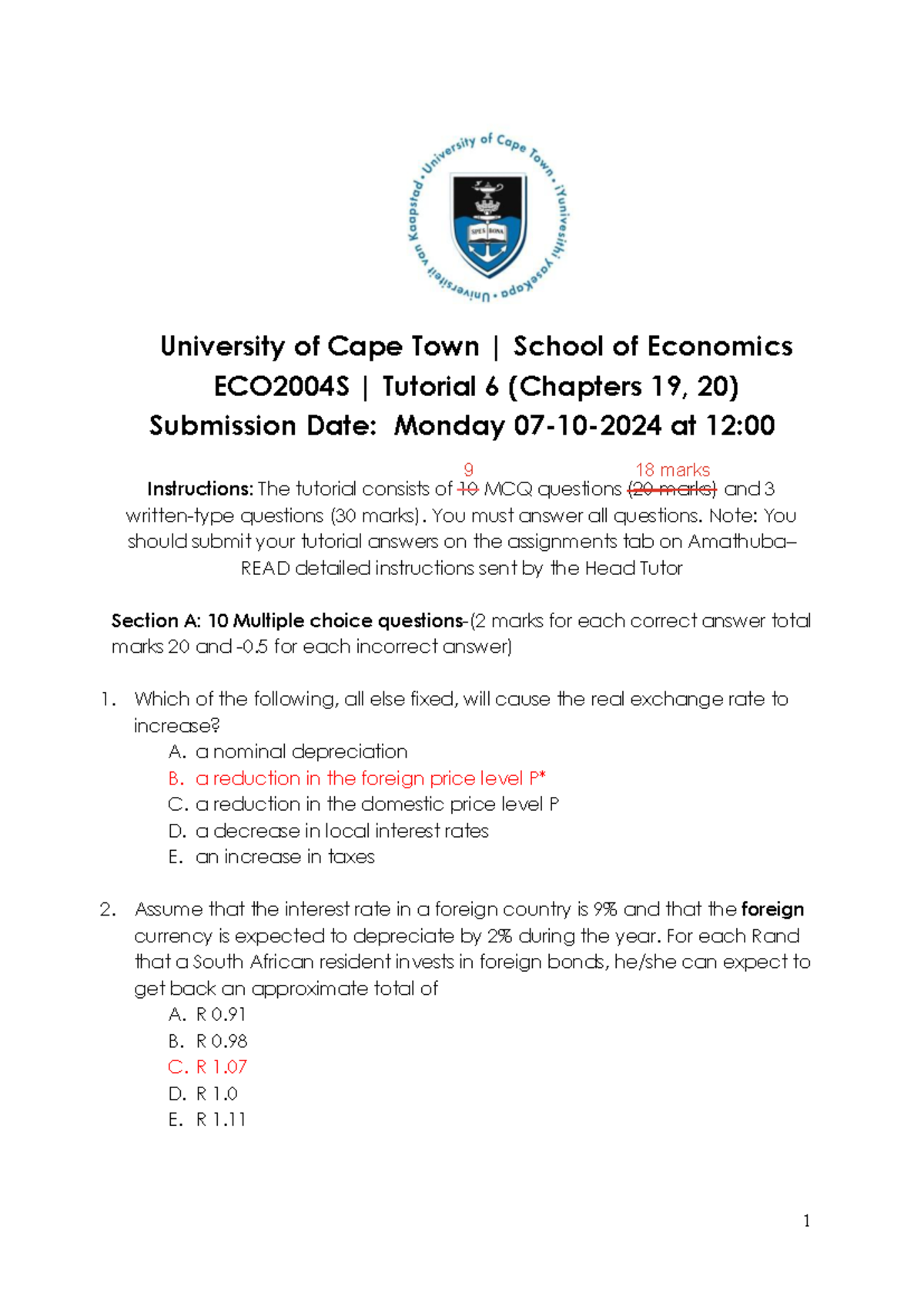 ECO2004 S Tutorial 6 Solutions Updated - Copy - University of Cape Town ...