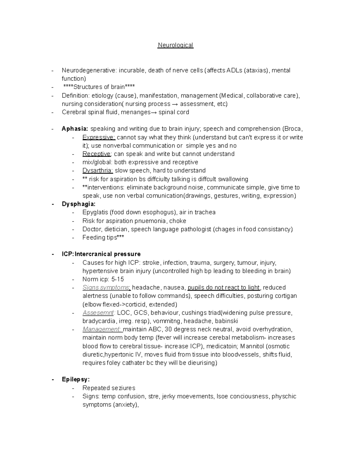 Week 12 - Pnur 124 - Neurological Neurodegenerative: incurable, death ...