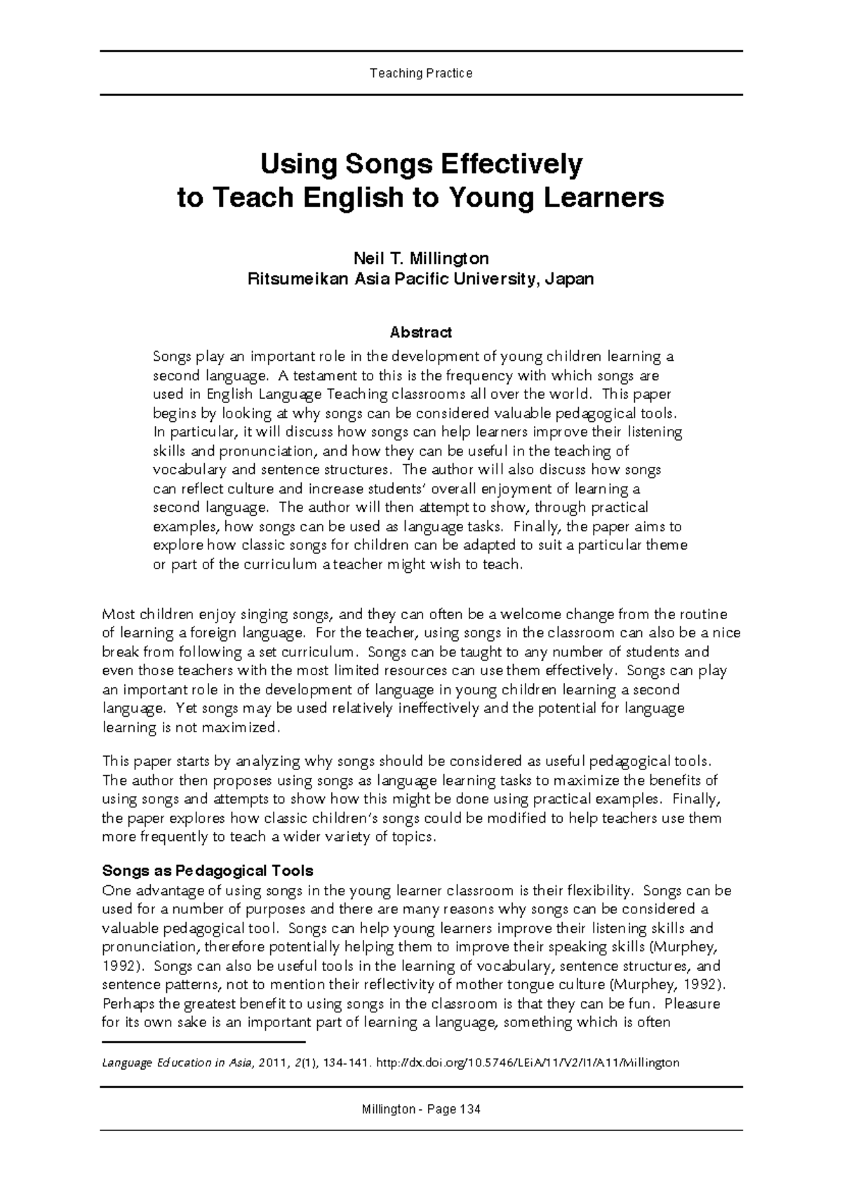 Millington-Using Songs Effectivelyto Teach Englishto Young Learners ...