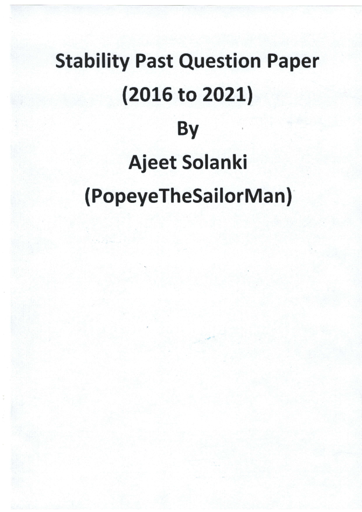 Stab past paper solution (2016 to 2021) - Stability Past Question Paper ...