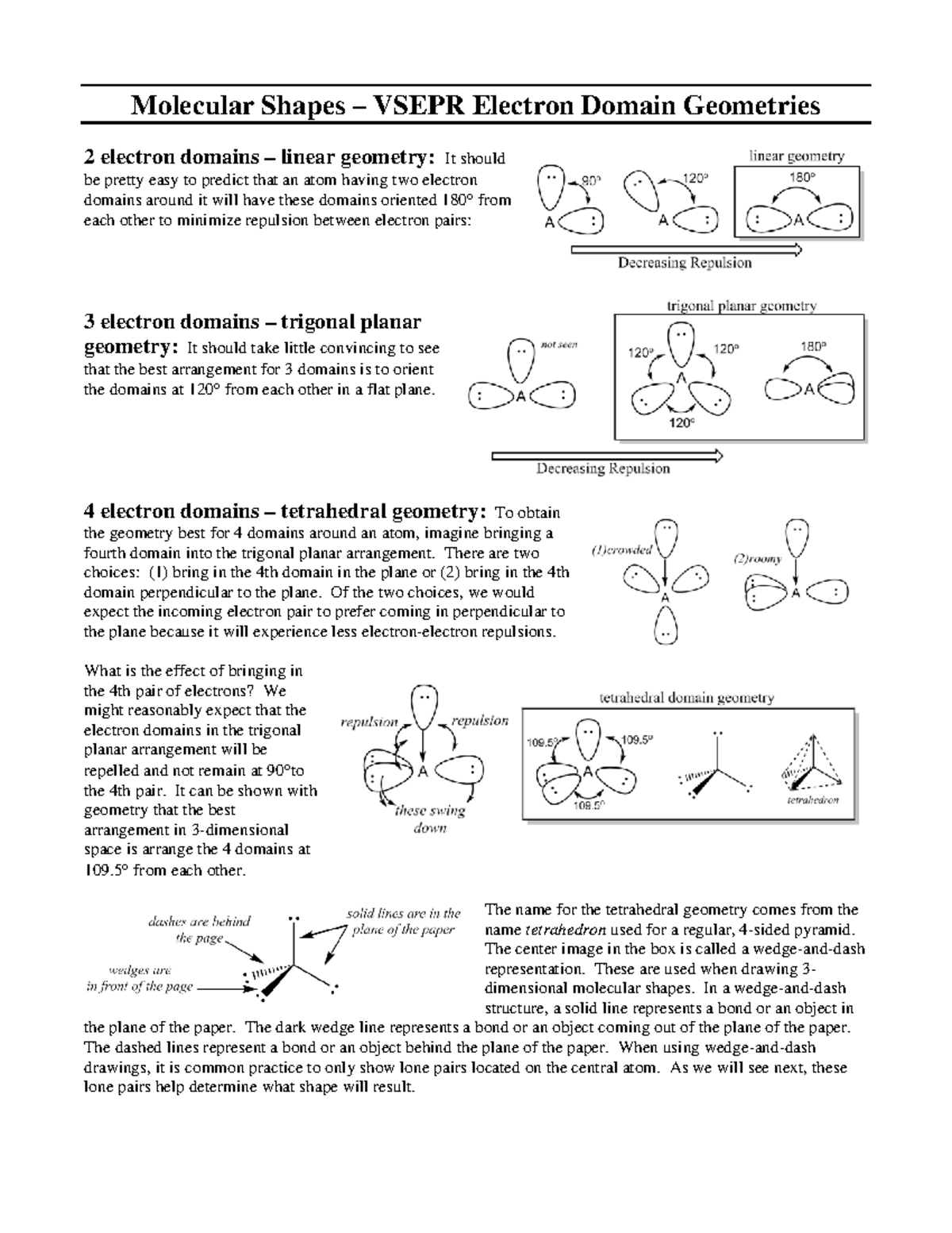 Shapes Domain Geometries - Molecular Shapes – VSEPR Electron Domain ...