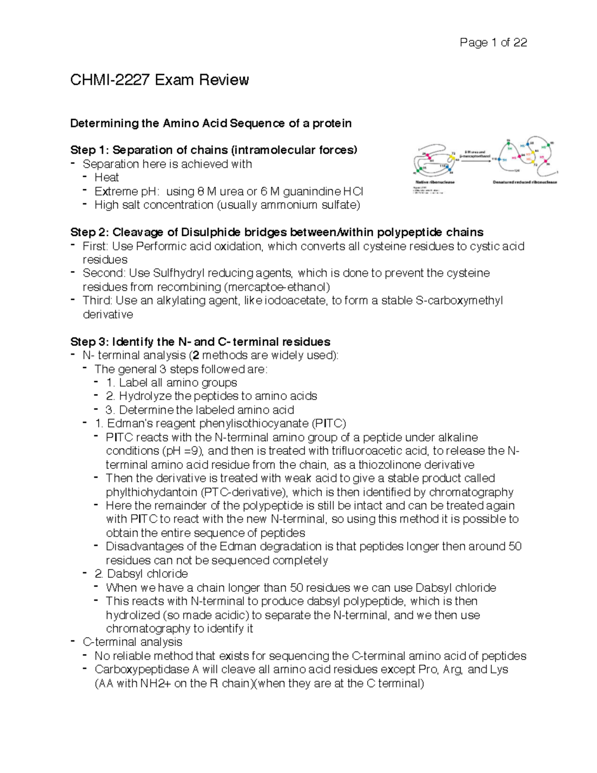 Biochemistry I Study Guide - Page 1 ! of 22 ! Exam Review Determining ...