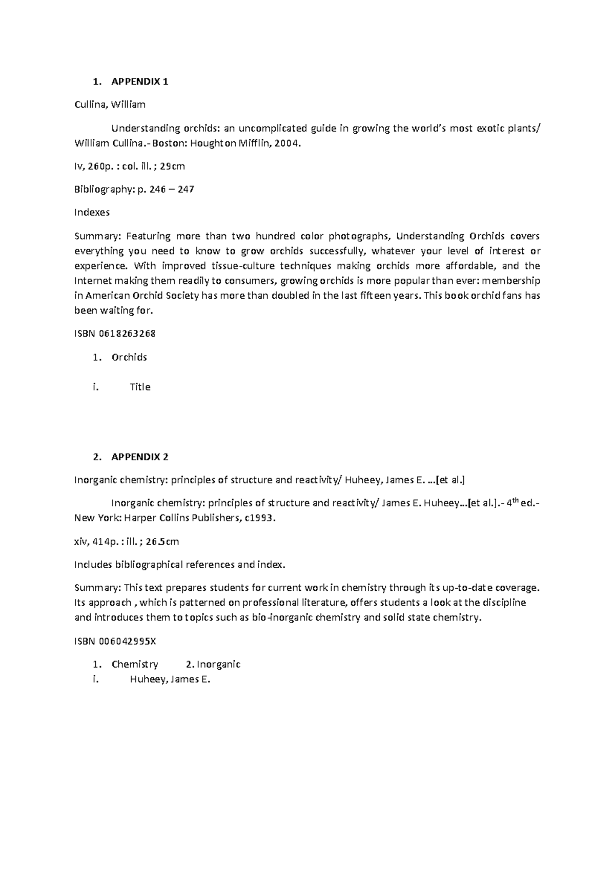 LCSH Exercise Examples - 1. APPENDIX 1 Cullina, William Understanding ...