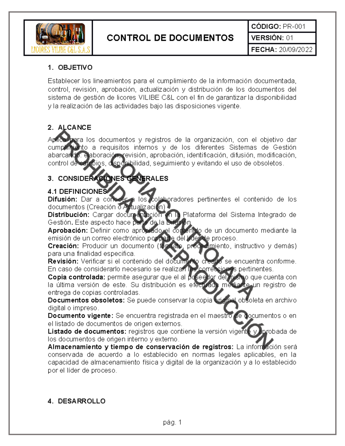 Control DE Documentos - CONTROL DE DOCUMENTOS VERSIÓN: 01 FECHA: 20/09 ...