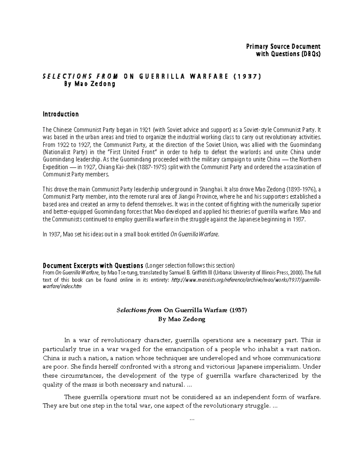 Mao guerrilla warfare - si si si - Primary Source Document with ...