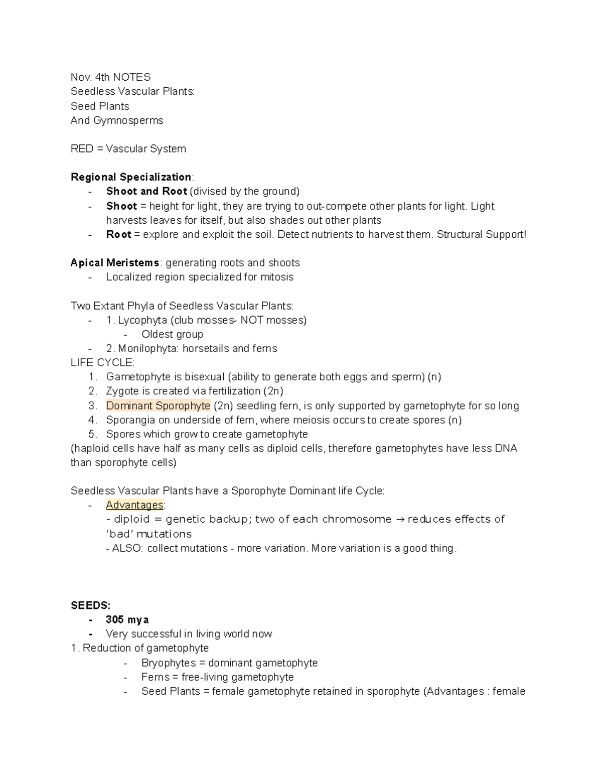Nov. 4th Notes - Seedless Vascular Plants: Seed Plants And Gymnosperms ...