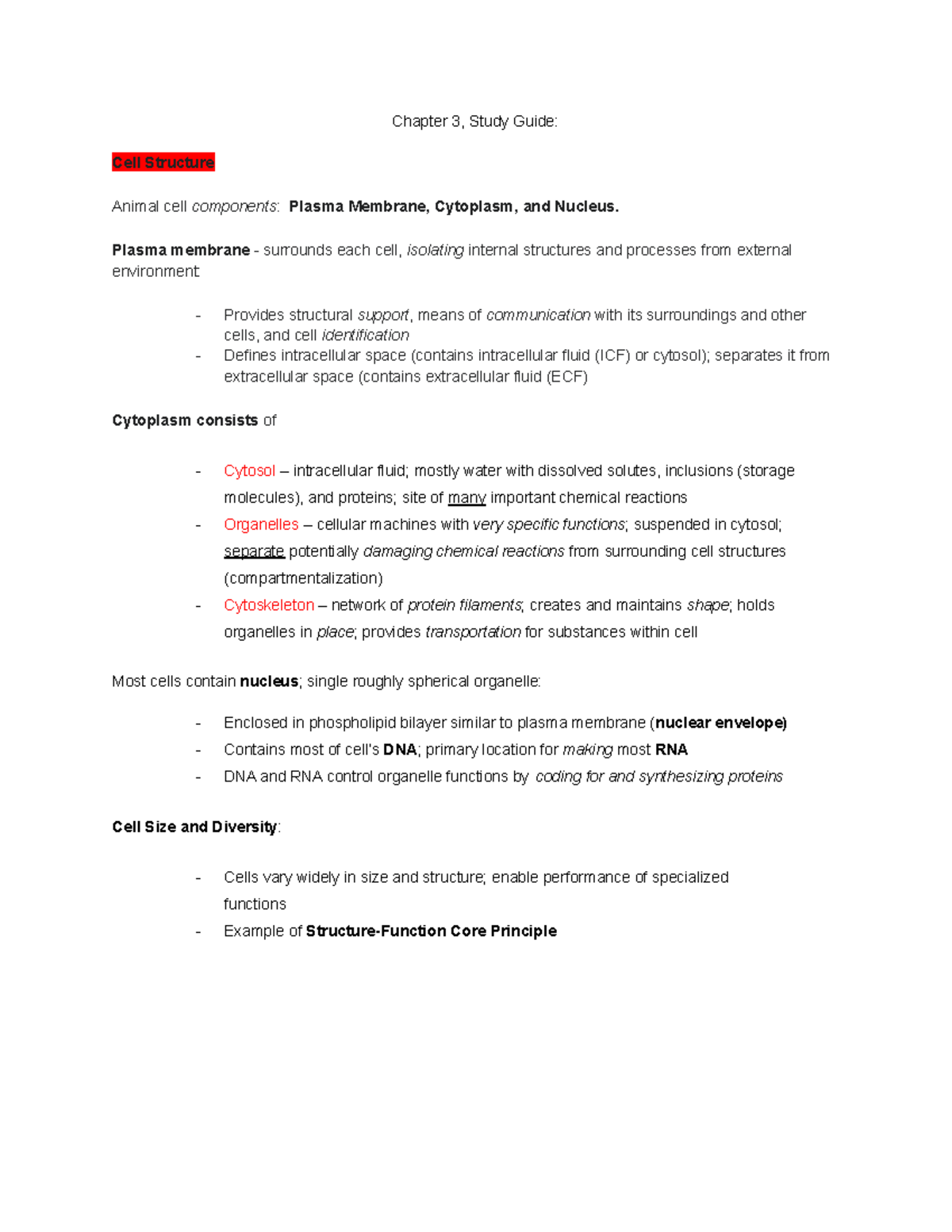 Chapter 3 CELL Structure - Chapter 3, Study Guide: Cell Structure ...