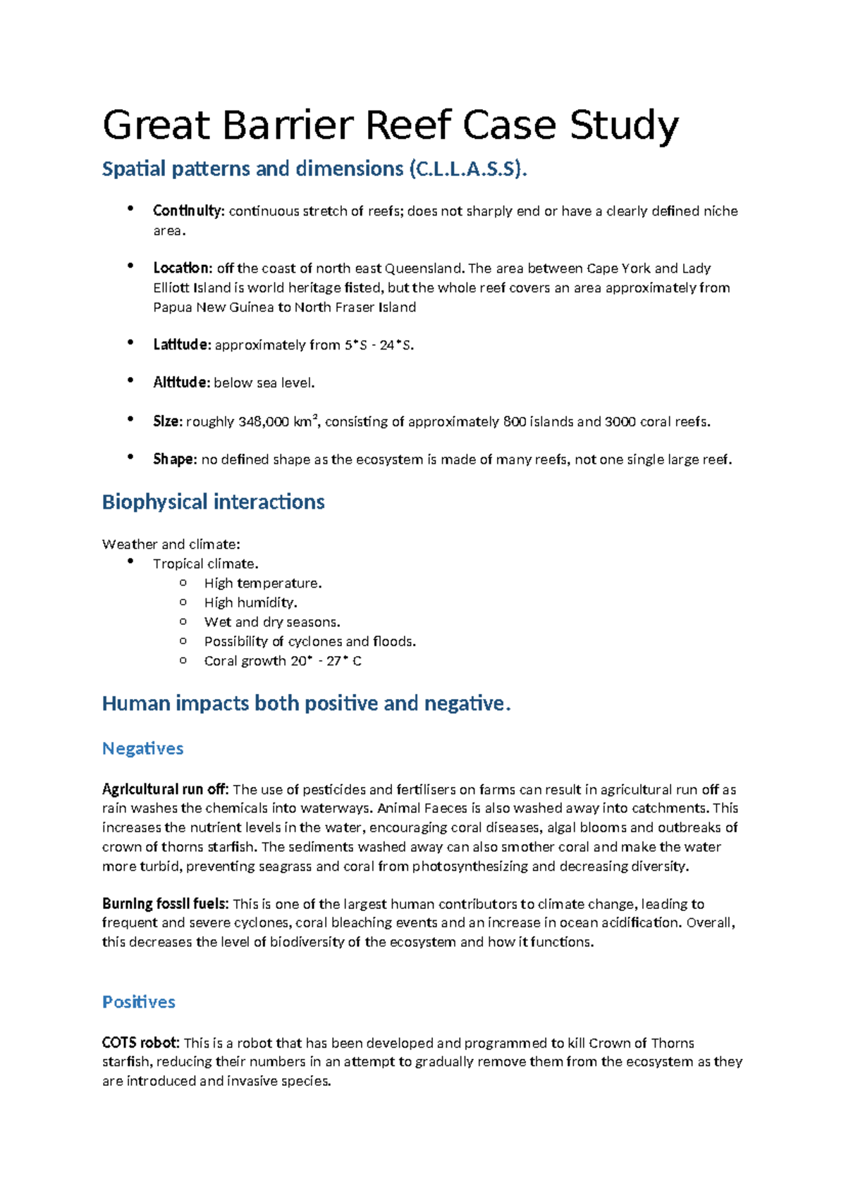Great Barrier Reef Case Study - Great Barrier Reef Case Study Spatial patterns and dimensions ...