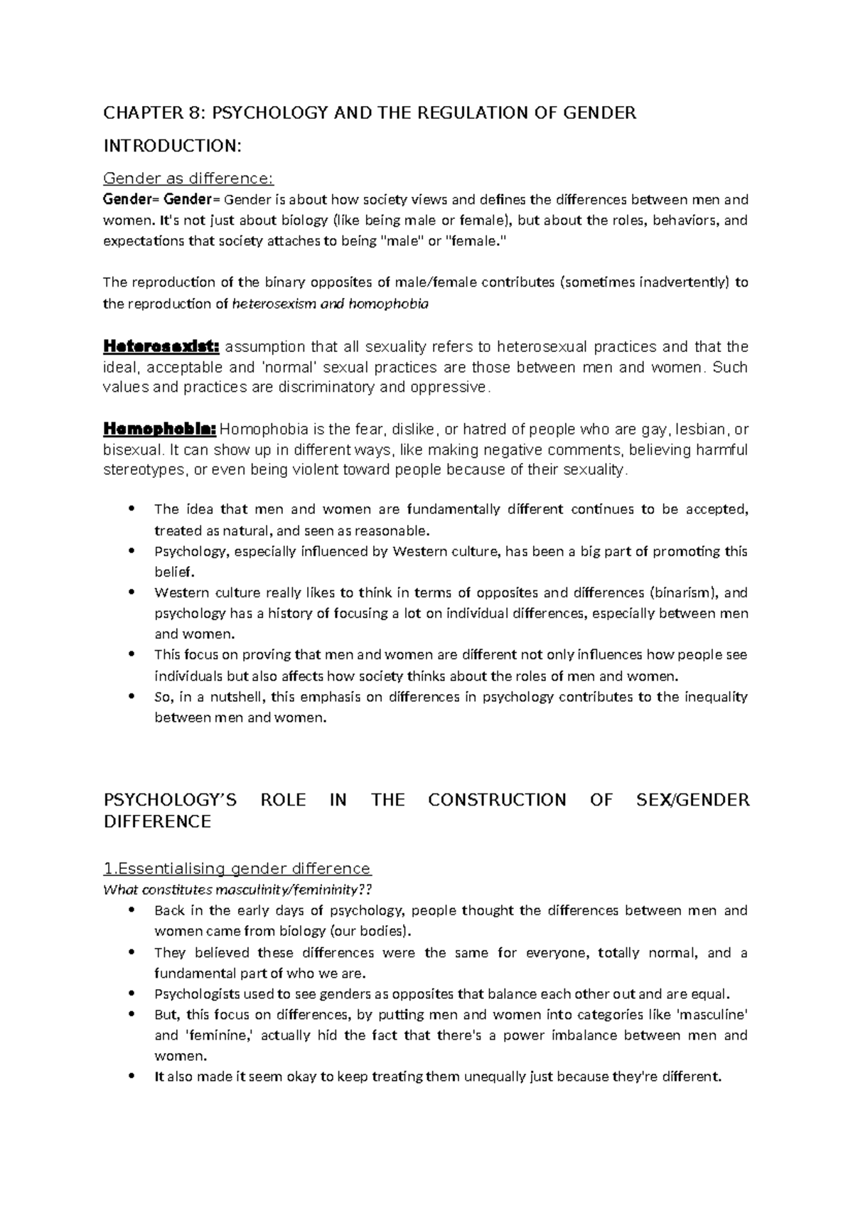 Chapter 8 SLK320 - CHAPTER 8: PSYCHOLOGY AND THE REGULATION OF GENDER ...