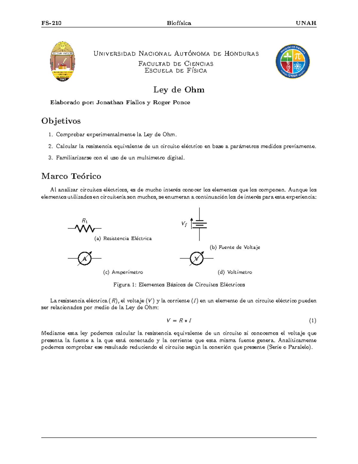 Ley de Ohm - Ley de ohm informe - Universidad Nacional Aut ́onoma de ...