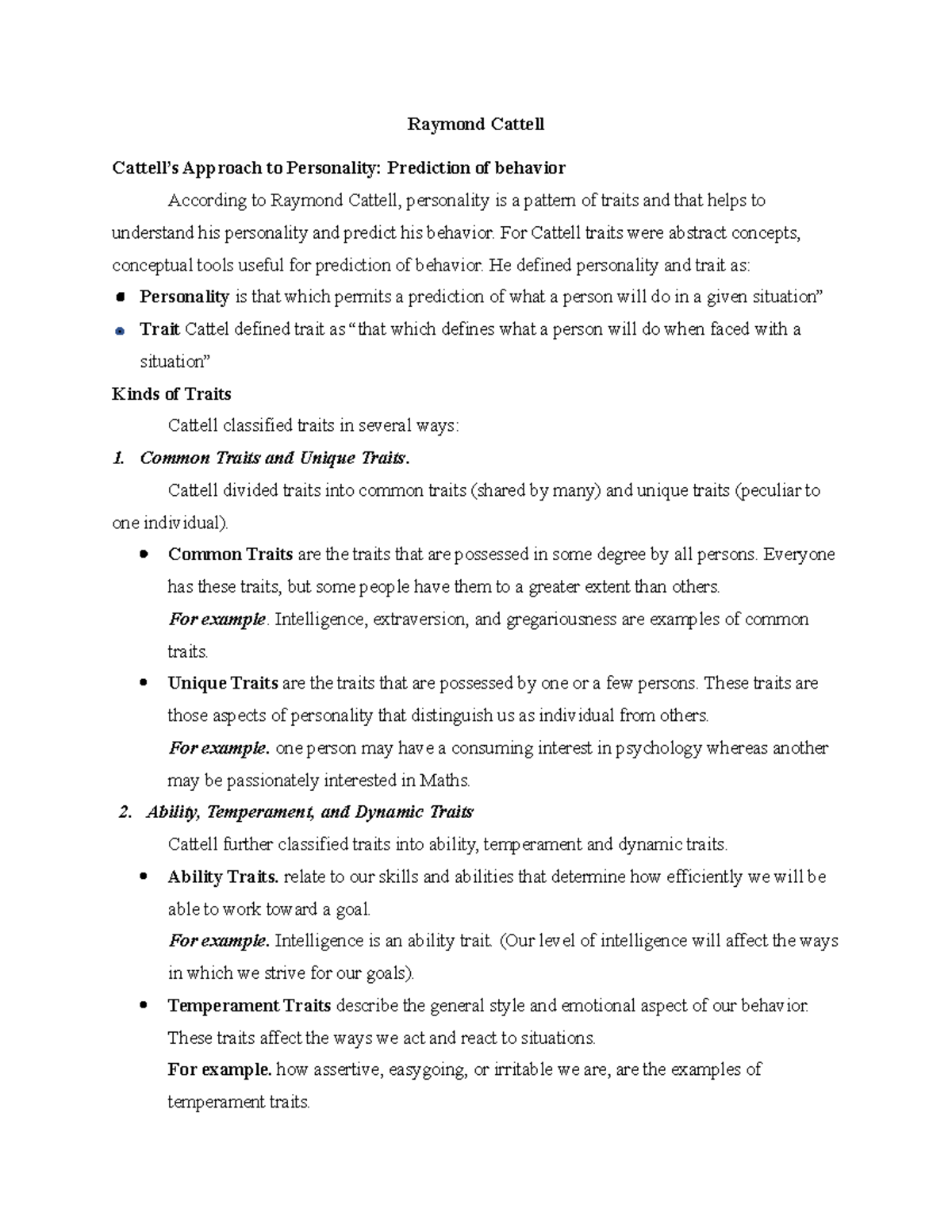 Raymond Cattell - For Cattell traits were abstract concepts, conceptual ...