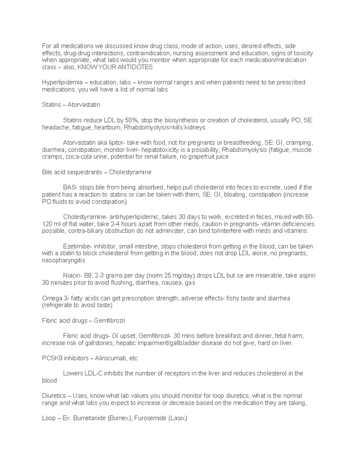 354 pharm II exam 3 - study guide notes - For all medications we ...